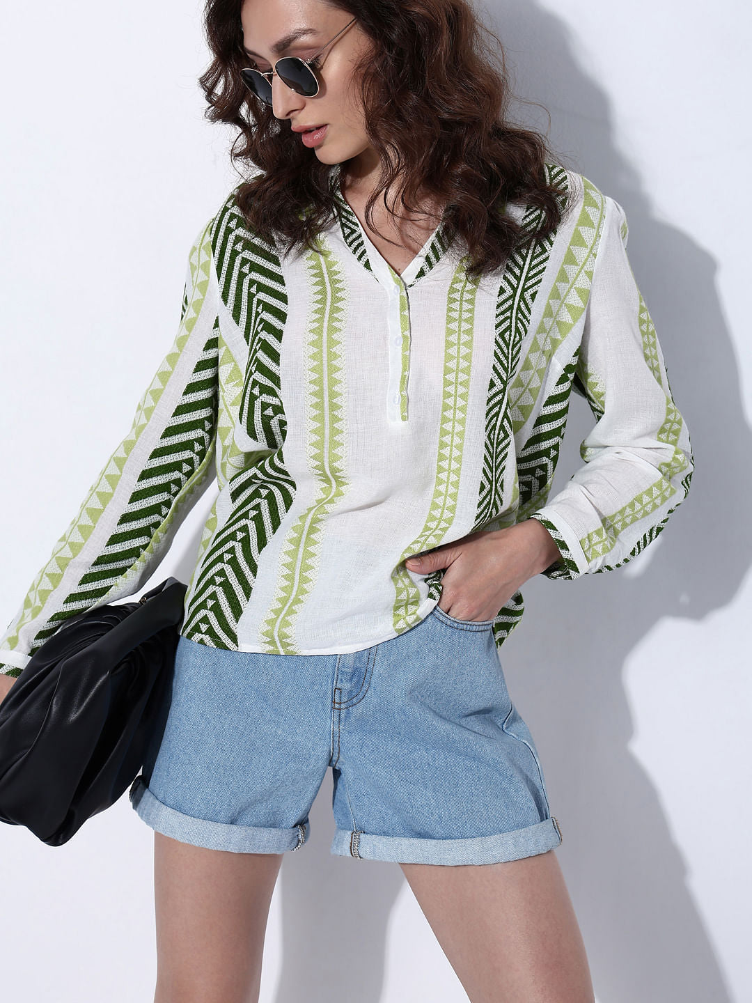Green Chevron Print Top