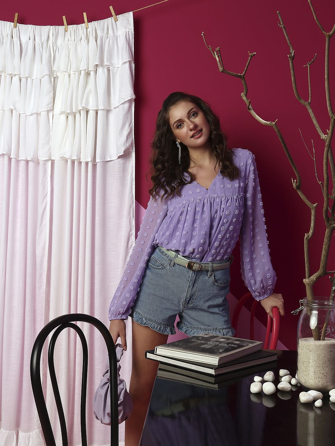 Purple Flared Full Sleeves Top