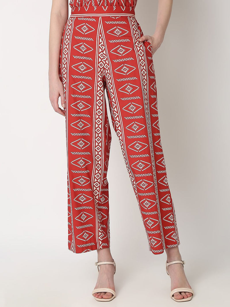 Rust Red Printed Co-ord Set Pants