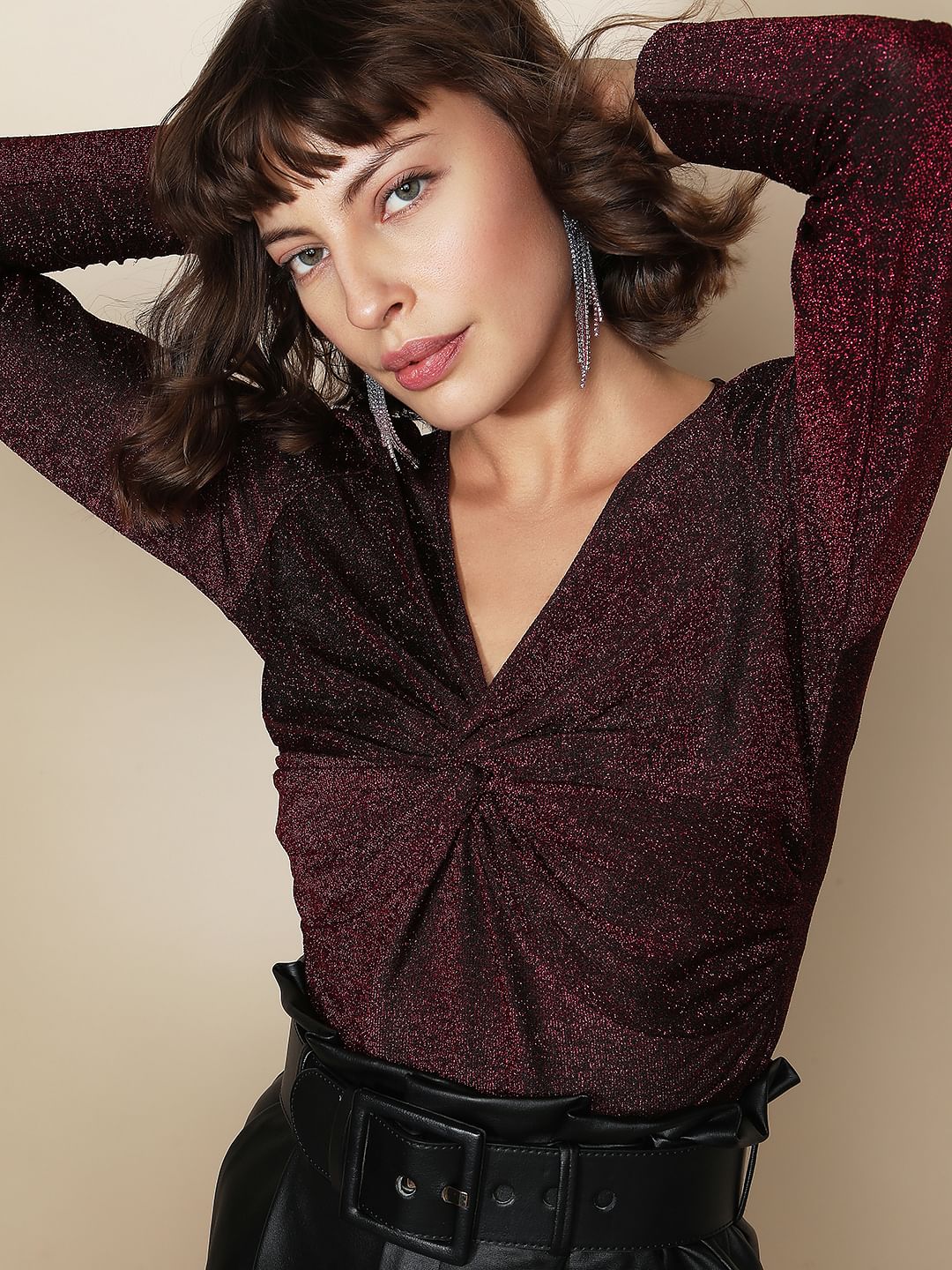 Wine Red Shimmer Lurex Top