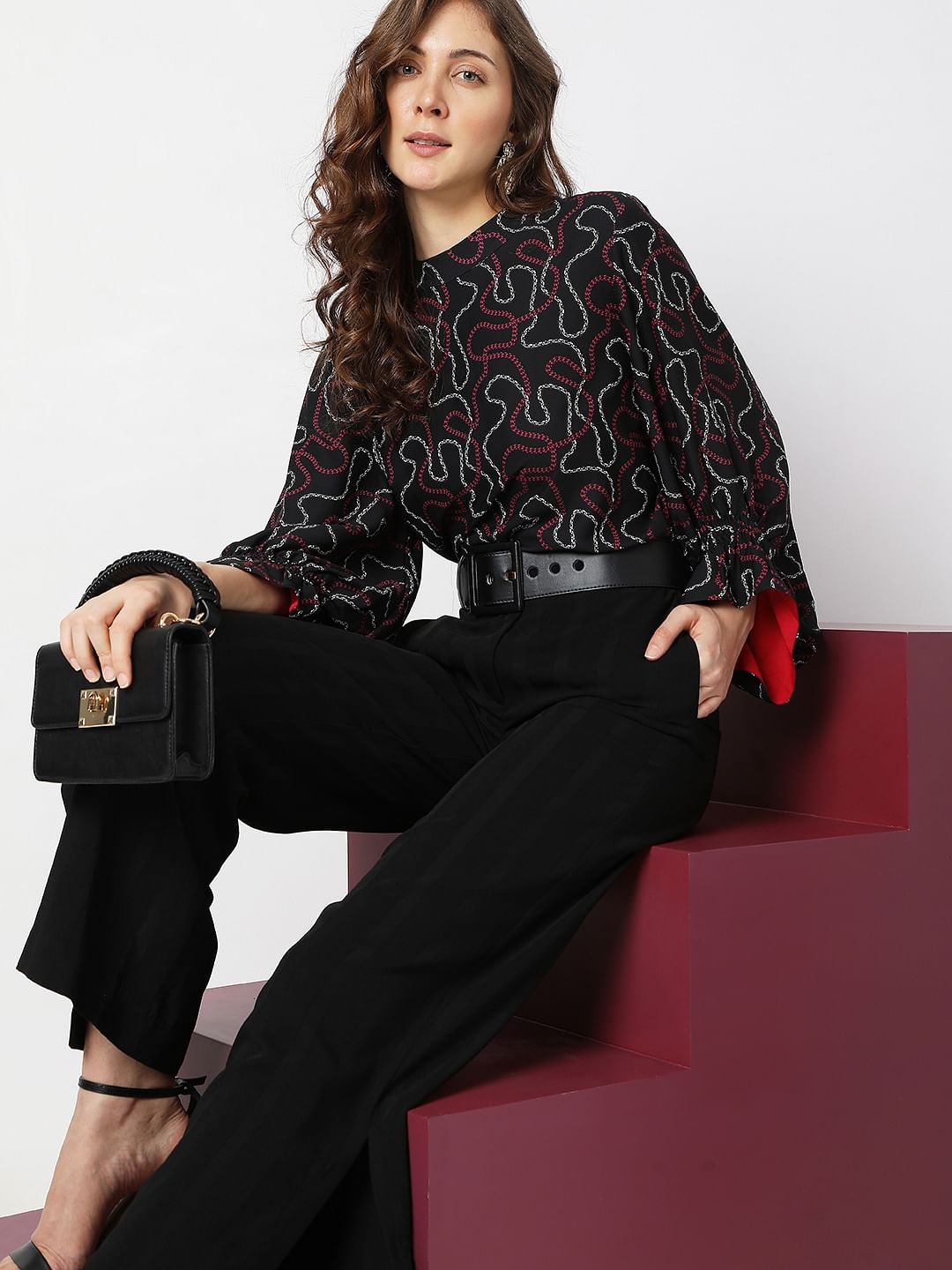 Buy Black Chain Print Top For Women Online in India | VeroModa