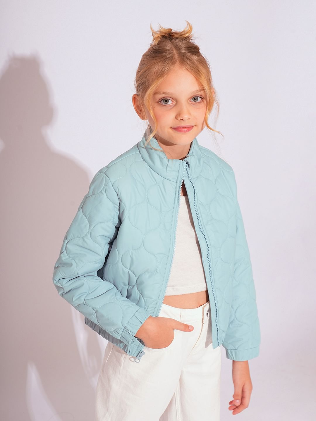 GIRLS TURQUOISE QUILTED PUFFER JACKET