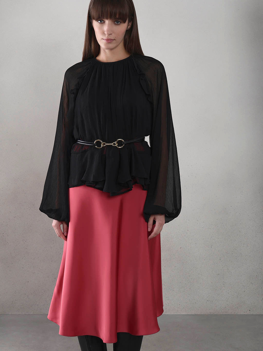 Sheer Ruffle Top - Black